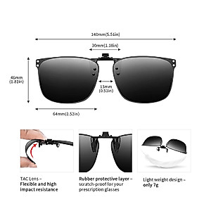 ARCAMOY Clip on Sunglasses Over Prescription Glasses Polarized Anti Glare Flip Up UV Protection Glasses For Men Women (Black)