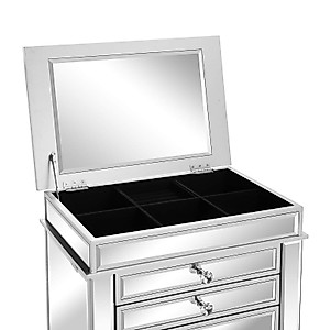 VINGLI Mirrored Jewelry Armoire, Mirror Jewelry Cabinet Standing with 6 Drawers & 2 Side Doors, Jewelry Armoire Cabinet, Standing Jewelry Box, Mirrored Jewelry Chest, Standing Jewelry Box, Silver