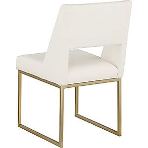 Meridian Furniture Jayce Collection Modern | Contemporary Faux Leather Upholstered Dining Chair with Brushed Gold Metal Base, Set of 2, Cream