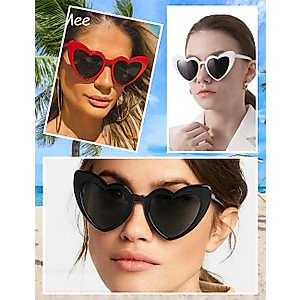 LOHO MAGICA Women Fashion Heart Sunglasses 12 Pack Heart Shaped Sunglasses for Women Vintage Love Cat Eye Retro Glasses（Red）