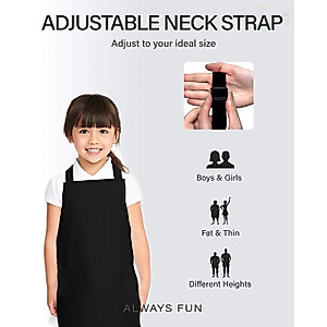 ONEOMI Kids Apron, Small, 100% Cotton With An Adjustable Strap to fit All Ages, Ideal for Cooking, Baking, Painting, Decorating, Party, Chef, Art and Classroom Children Apron (1, Black)