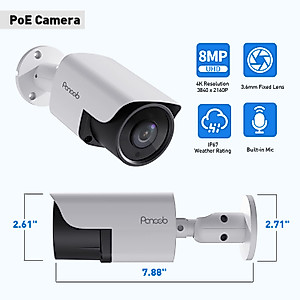 PANOOB 32 Channel PoE Security Camera Systems, 4K/8MP NVR w/8TB HDD - 24pcs 4K 8MP(3840x2160) 3.6mm HD Human Detection Wired Surveillance IP Cameras for 24/7 Business Video Audio Recording