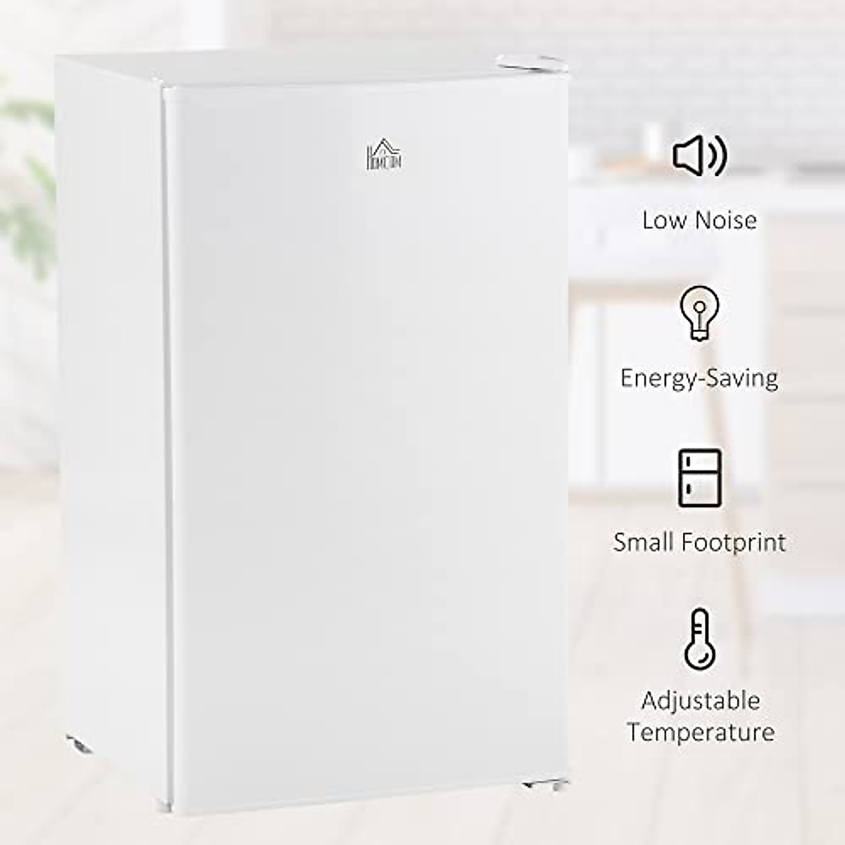 HOMCOM Mini Fridge with Freezer, 3.2 Cu.Ft Compact Refrigerator with Adjustable Shelf, Mechanical Thermostat and Reversible Door for Bedroom, Dorm, White