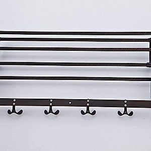 ELLO&ALLO Oil Rubbed Bronze Towel Racks for Bathroom Shelf with Foldable Towel Bar Holder and Hooks Wall Mounted Multifunctional Rack