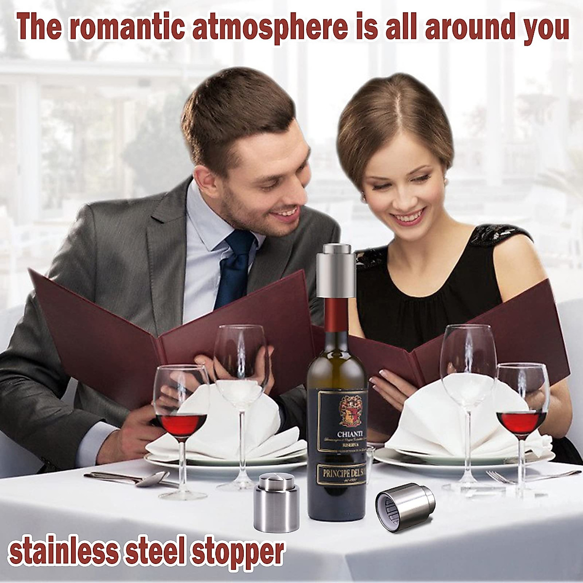 Wine Stopper Bottle Champagne Saver Plug Stoppers Silicone Funny Cute Reusable Stainless Steel for Wine Bottles, 2 Pack