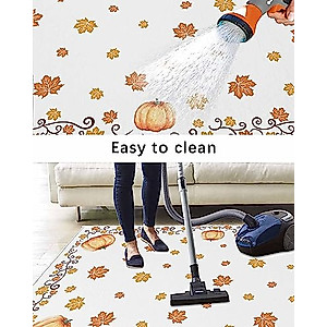 Pumpkin Outdoor Area Rug 4'x6',Patio Balcony Porch Front Door Camping Camper Deck Runner Rug,Washable Carpet Indoor Living Room/Kitchen,Hallway Floor Mat Fall Thanksgiving Maple Leaves Orange Autumn