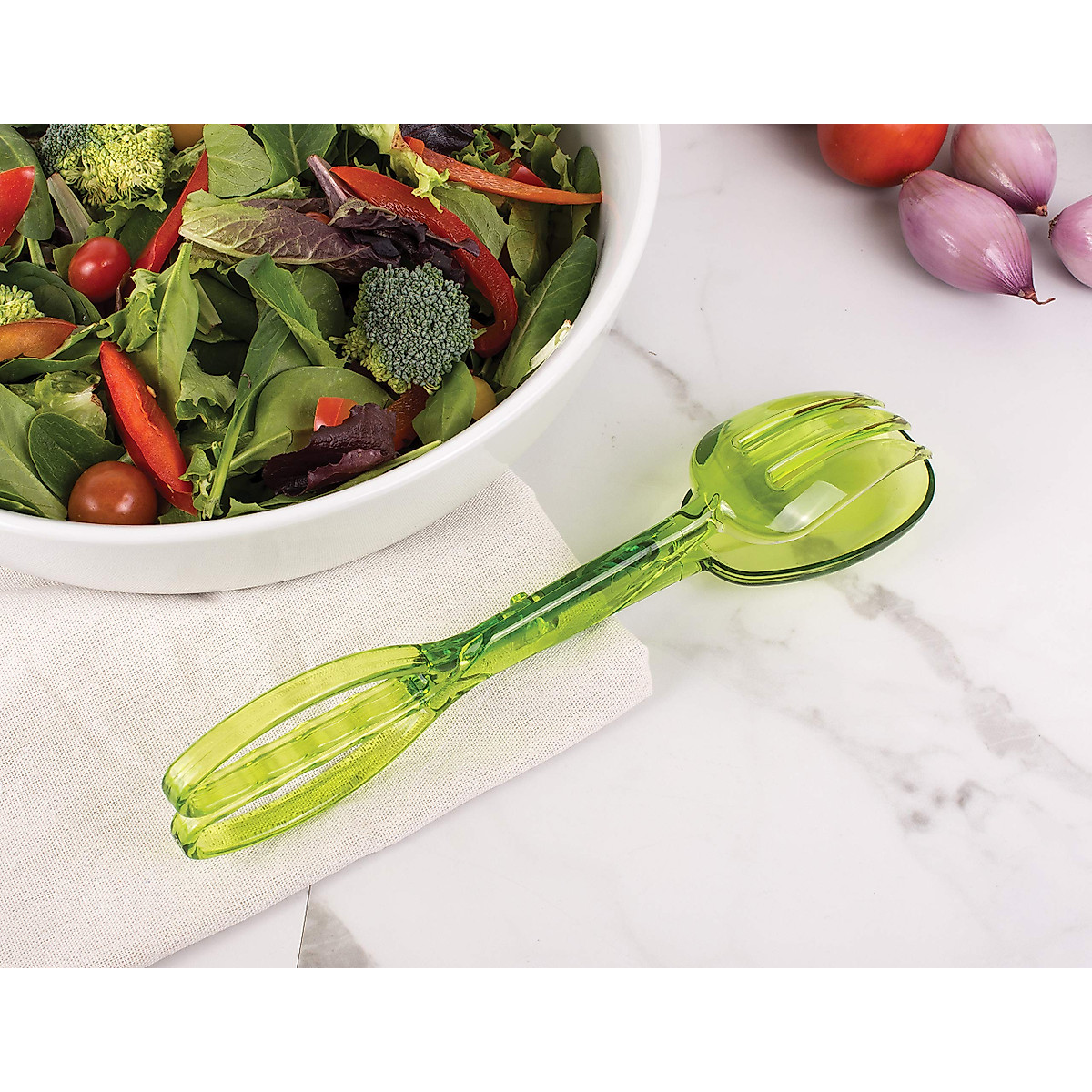 HIC Kitchen Salad Tongs, Hinged Design, Detachable Fork and Spoon, Set of 2