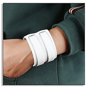 Heavstjer Punk Rock Belt Buckle Wristband Wide Leather Bracelet Arm Cuff Bracelet (White)