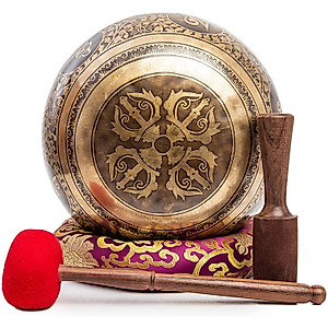 Large Tibetan Singing Bowl Set - Hand Carved 12" Master Healing Professional Grade For Sound Bath Chakra 7 Metal Meditation Yoga By Himalayan Bazaar