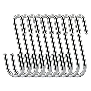 RuiLing Chrome Finish Steel S hook Cookware Universal Pot Rack Hooks Sturdy Hanging Hooks - Multiple uses for Kitchenware, Pots, Utensils, Plants, Towels - Set of 10