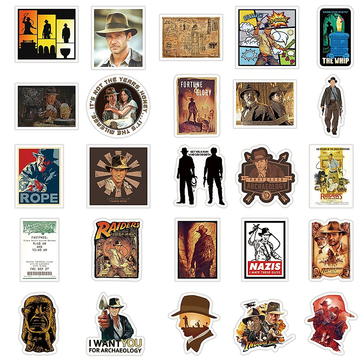 51Pcs Indiana Jones Raiders of The Lost Ark Stickers Pack | Classic Movie Vinyl Waterproof Stickers for Water Bottle,Skateboard,Laptop,Phone,Car Decal Stickers for Adults Teens Kids