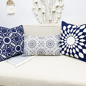 Slow Cow Linen Embroidery Decorative Lumbar Throw Pillow Cover Pillowcase Rectangular Pillow Cover Cushion Cover for Bed Couch Sofa 12 x 20 Inches Navy Blue