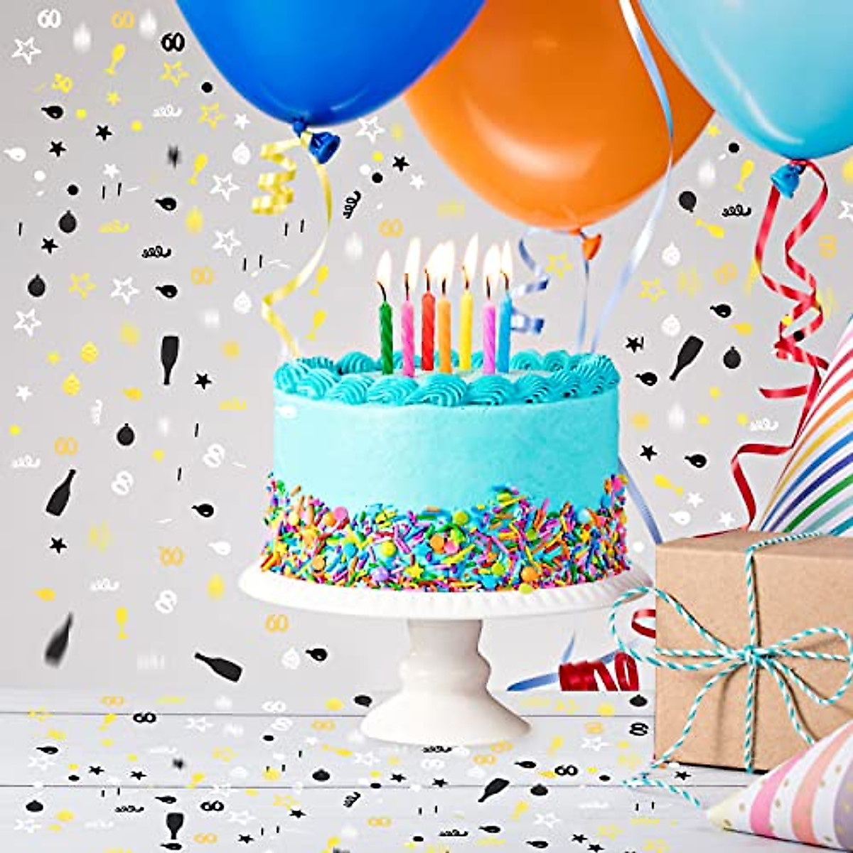3000 Pieces Birthday Confetti Number 60 Glitter Confetti Birthday Cake Confetti Table Confetti Black Gold and Silver Party Decorations Supplies for Birthday, Anniversary (60th Style)