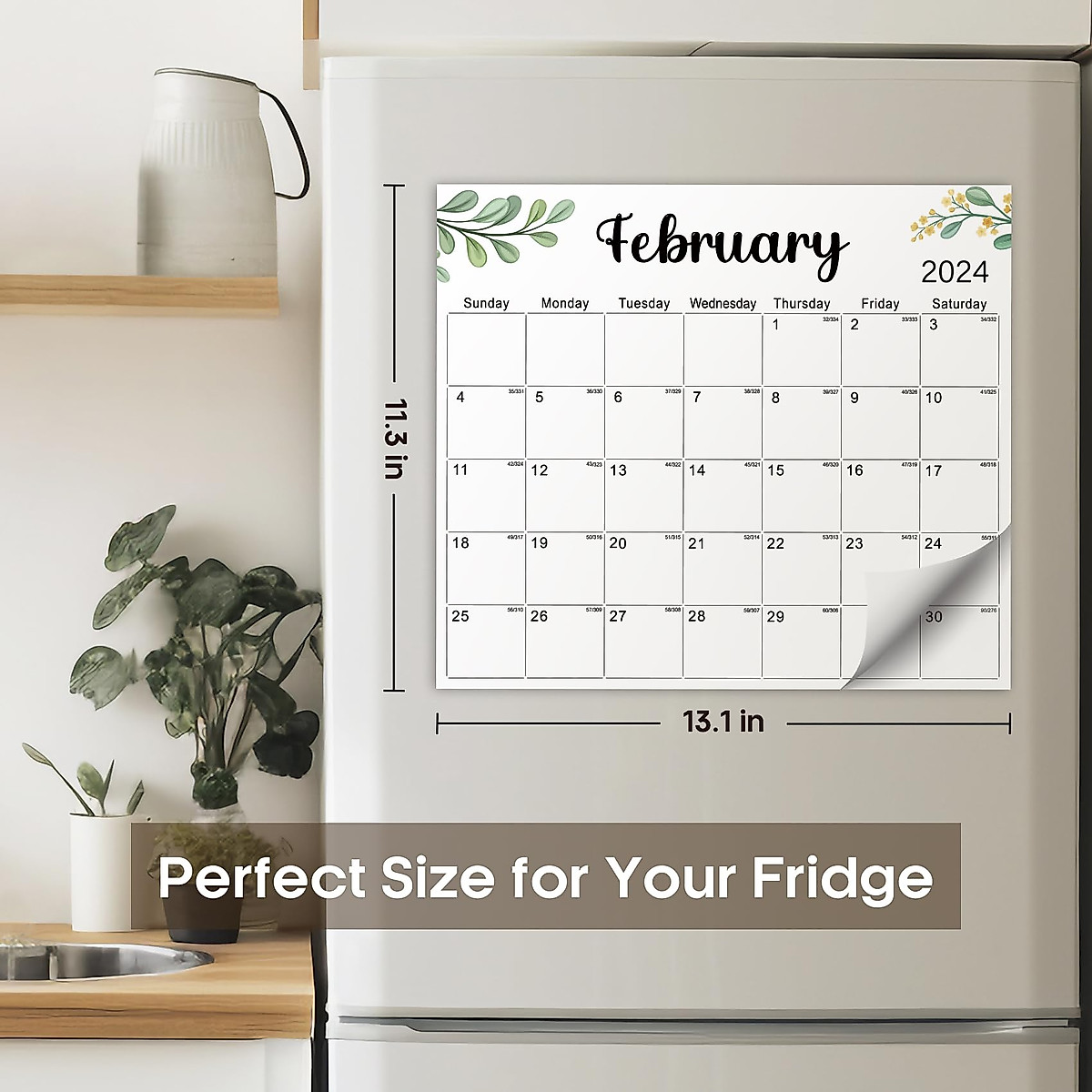 Aesthetic Magnetic Calendar For Refrigerator, Fridge Calendar Runs From January 2024 Until June 2025, 18 Monthly Refrigerator Calendar With Greenery Designs for Easy Organizing - Nature