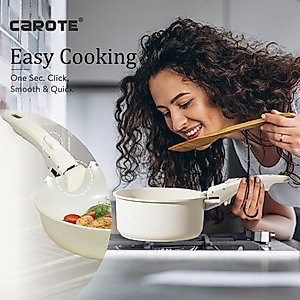CAROTE 24pcs Detachable Handle Pots and Pan Set, Nonstick Induction Cookware, Removable Handle Kitchen Cookware Set, RV Oven Safe Cookware, Kitchen Cookware Set Non Stick, Cream White