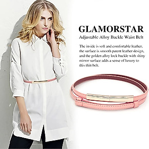 Glamorstar Women Skinny Patent Leather Slim Belt Adjustable Alloy Buckle Waist Belt for Dress (Black Pink, Fit Waist 21.6"-38.1")