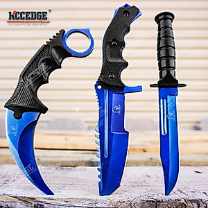 Tactical Knife Survival Knife Hunting Knife Fixed Blade Knife Combo Razor Sharp Edge Camping Accessories Camping Gear Survival Kit Survival Gear Tactical Gear 52319 (Blue)