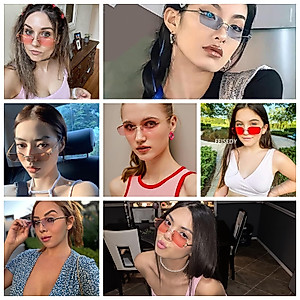 FEISEDY Rimless Sunglasses Y2K Sunglasses Retro Small Narrow Clear Eyewear Vintage Rectangle Sunglasses for Women Men B2643