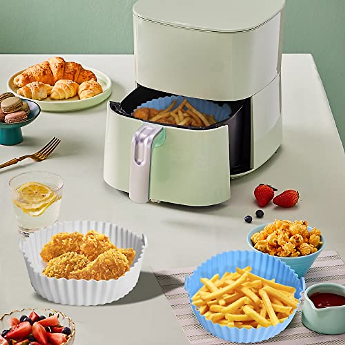 2 Pack Air Fryer Silicone Liner Round 6.5 Inch Reusable Air Fryer Silicone Basket Heat Resistant Easy Cleaning Air fryers Silicone Pot for 1 to 3.5 Qt for Air fryer Oven Accessories