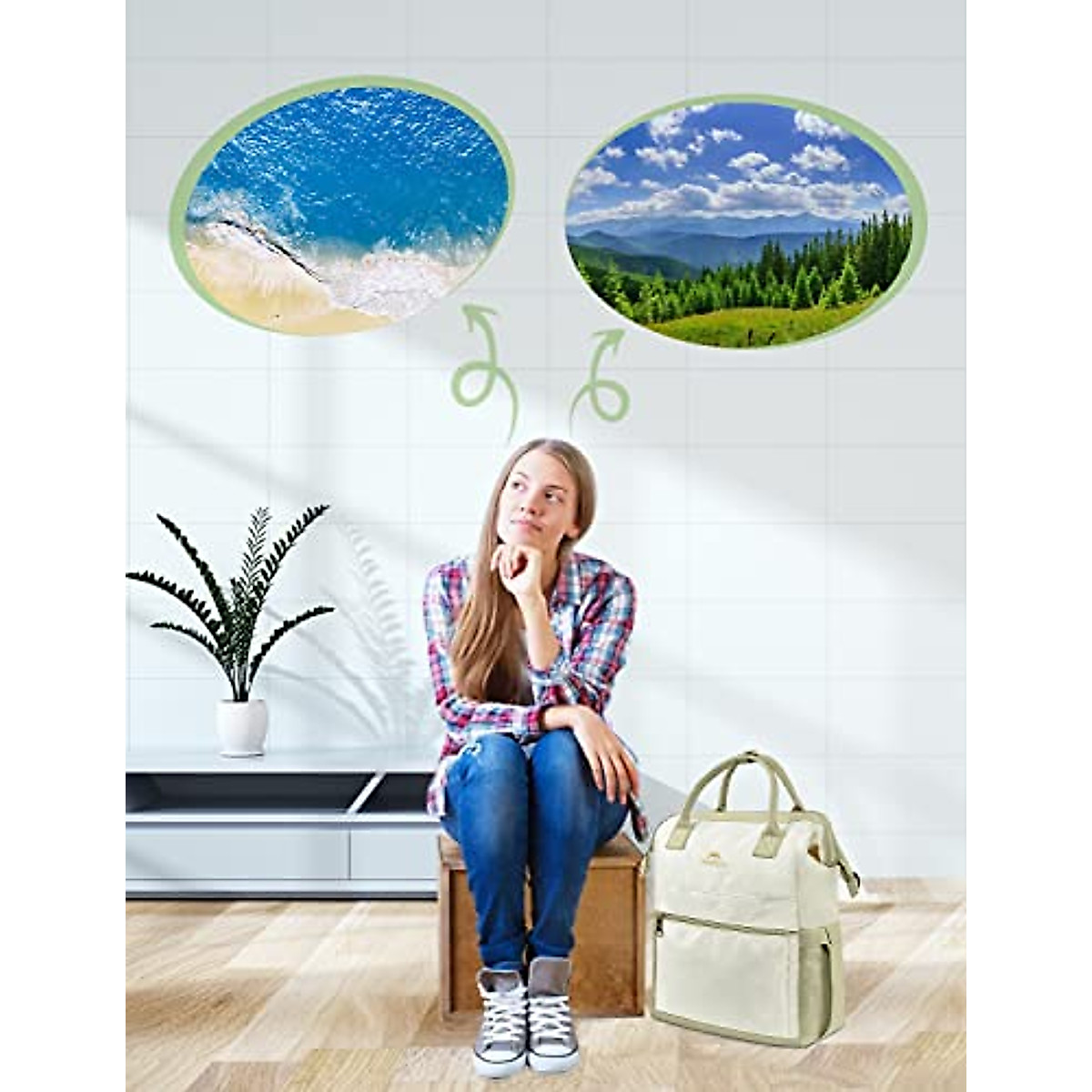 MATEIN ECO Friendly Backpack Purse for Women, Water Resistant Travel Backpack Business Computer Daypack Work Bag Fits 15.6 Inch Laptop, Sustainable Gifts for School Student Teacher Nurse, Beige