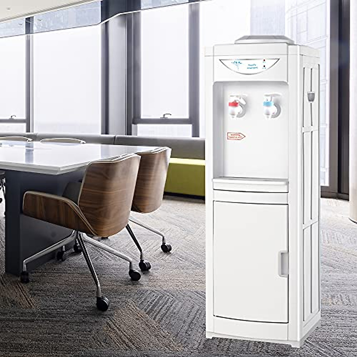 RICA-J Water Dispenser, 5 Gallon Top Loading Water Cooler, Plastic Water Cooler Dispenser with Child Safety Lock & Cabinet, White (RJVWD02AEWT)