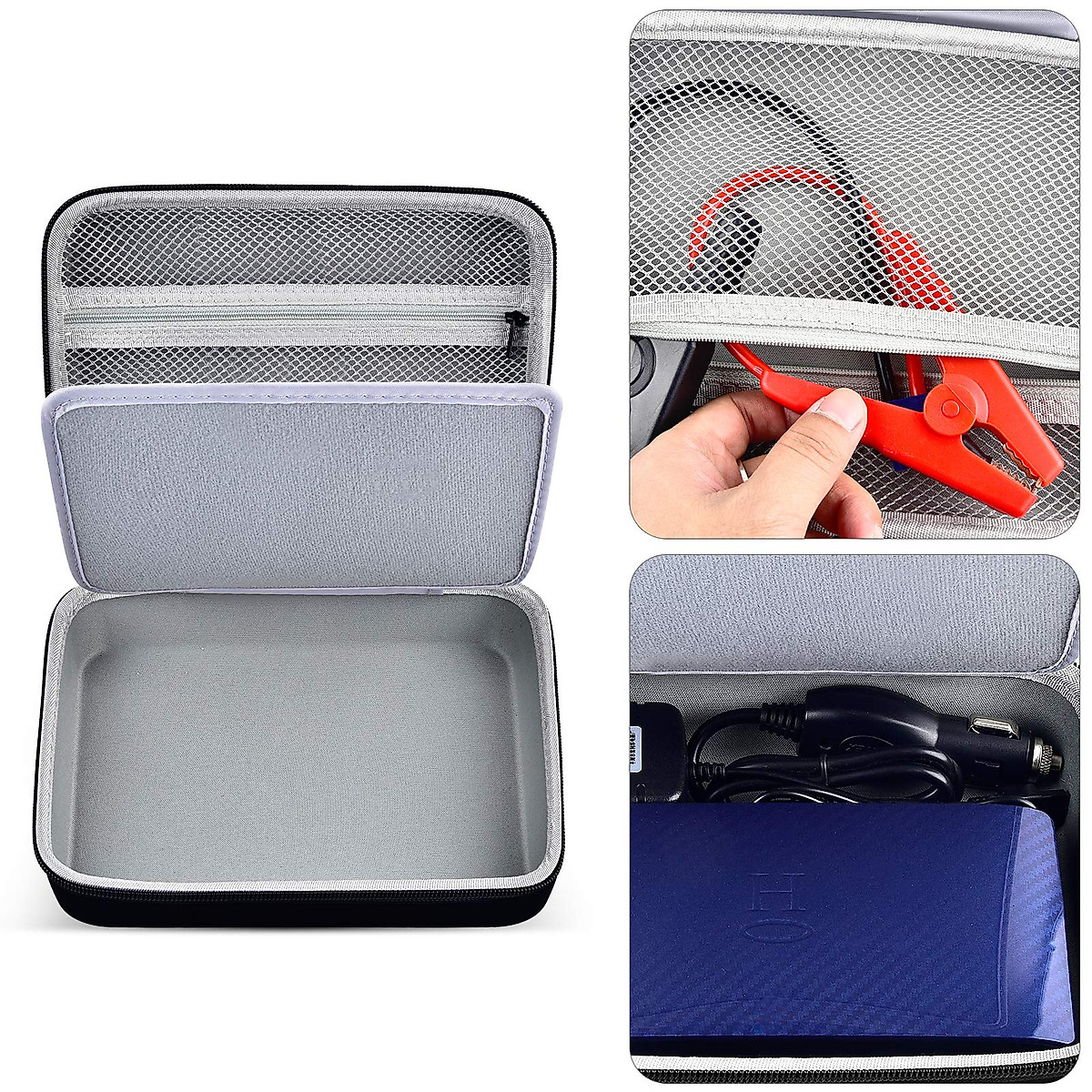 Case for Halo Bolt 58830/57720 mWh Portable Phone Laptop Charger Car Jump Starter, Power Bank Storage Holder with Mesh Pocket for AC Outlet, Car Charger and Accessories - Grey Inside