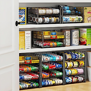 JKsmart 4-Tier Stackable Can Rack Organizer for Pantry, Adjustable Can Dispenser Holds Up to 62 Cans, Can Storage Holder for Various Ounces of Canned Food Soda Drinks, Black