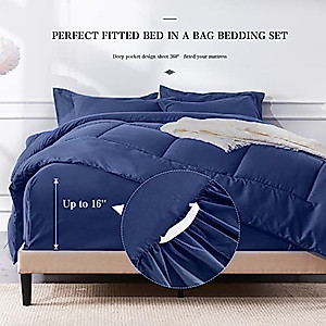 Newspin Full Bed in a Bag - 7 Pieces Blue Comforter Set, Lightweight All Season Ultra Soft Bedding Comforter Set with Comforter, Flat Sheet, Fitted Sheet, Pillowcases & Shams
