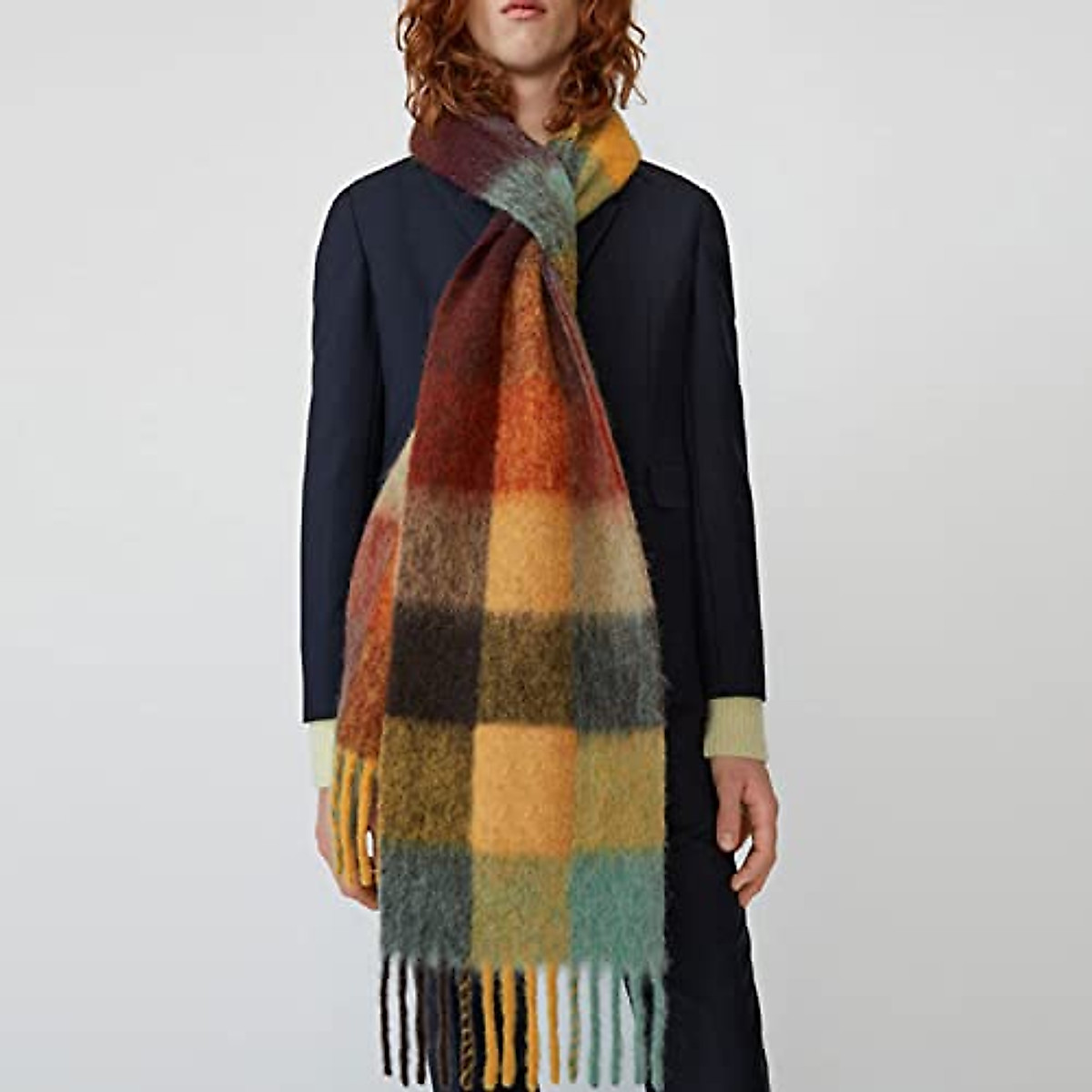 SHOHOKU Large Chunky Plaid Scarf Coloured Checked Oversized Scarf Tassel Soft Fall Winter Thick Warm Shawl Women (B)