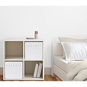 Sweet Jojo Designs White Foldable Fabric Storage Cube Bins Boxes Organizer Toys Kids Baby Childrens - Set of 2 - Gender Neutral Solid Color Bohemian Southwest Tribal Pom Pom for Llama Collection
