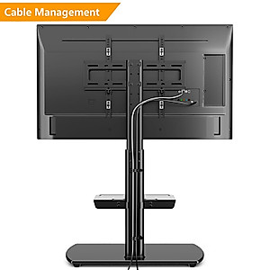 5Rcom Universal TV Floor Stand with 2 Shelves for 27 32 37 42 47 50 55 65 inch Tall LCD LED Flat or Curved Screens TVs Skinny TV Stand with Swivel Mount and Height Adjustable, Black