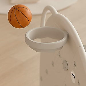 Kids Slide for Toddler with Basketball Hoop Plastic Freestanding Indoor Slide 3 Enclosed Steps Toddler Slide Ring Toss Game White