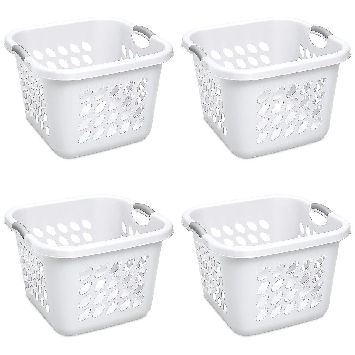 BoVano 1.5 Bushel Square Laundry Basket Plastic, White, Set of 4