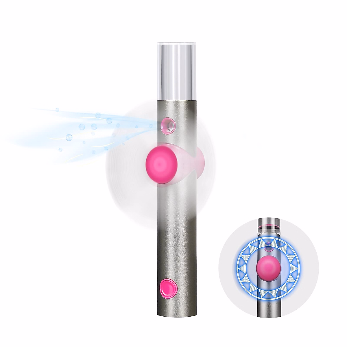 KALAWA Handheld Fan Portable Misting Fan, 3 in 1 Mini Portable Fan, Rechargeable Personal Fan with LED Light Nightlight, Battery Operated Spray Water Fan for Travel, Office, Outdoor