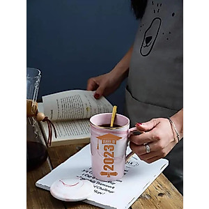 Class of 2023 Graduation Gifts for Her, College High School Graduate Congratulations Presents for Grils Daughter, 14oz Pink Marble Coffee Mug with Lid Spoon, Going Places Compass Bracelet, Gift Box