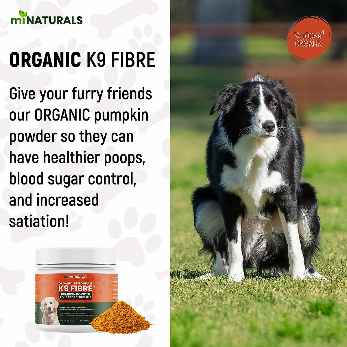 Pumpkin Powder for Dogs Organic 9 oz (255g) Premium Fibre - Canine Stool & Digestive Support - No Diarrhea or Scoots! by miNATURALS