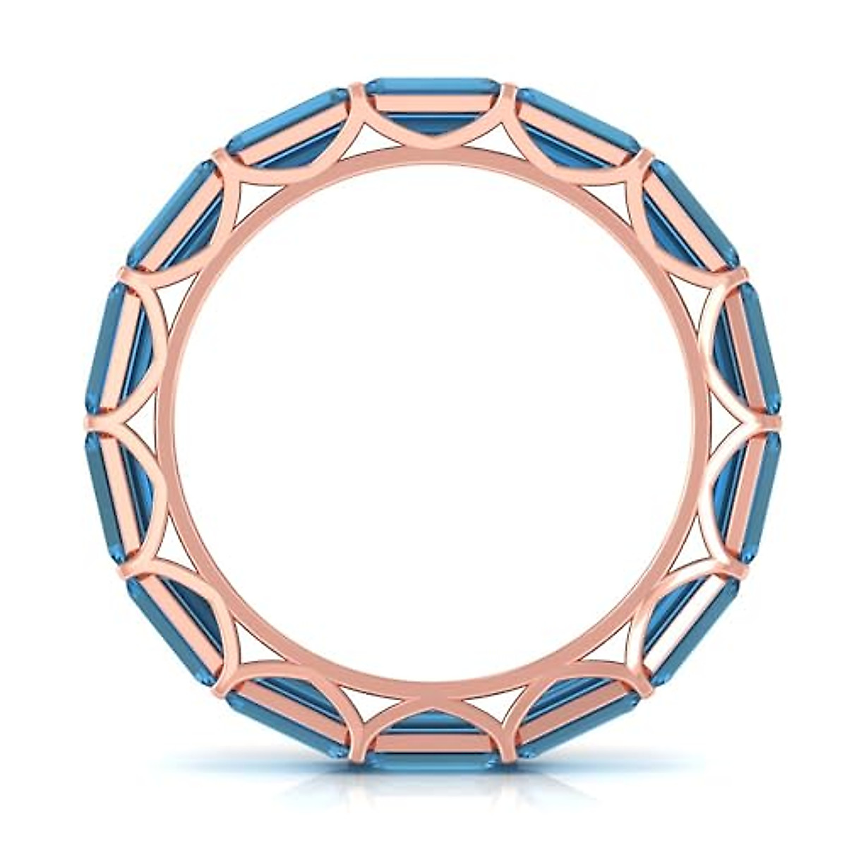 Natural London Blue Topaz Eternity Band for Women, AAA Quality, Certified Topaz Anniversary Ring (Ready to Gift), 14K Rose Gold, Size:US 7.50