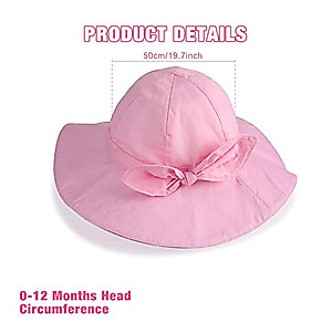 2 Pieces Baby Girls Sun Hat Adjustable Sun Protection Summer Beach Wide Brim Hat (White and Pink,0-12 Months)