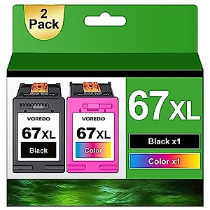 VOREDO 67XL Ink Cartridges Black/Color Combo Pack for HP 67XL 67 XL for Deskjet 2723e 2724 2725 2732 2742e 2752e 2755 4130e 4155e 4158e Envy 6032e 6034e 6050e 6432e 6452e 6455e (2 Pack)