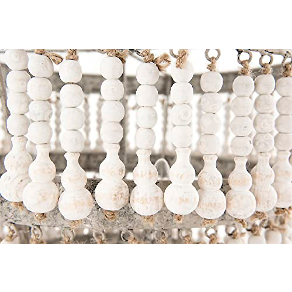 Creative Co-Op Metal & Wood Beaded Chandelier, 20.5" Round by 20" Height, Off- White