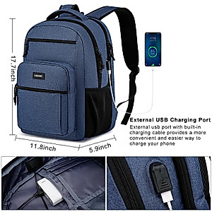 LIBENED School Backpack for Teens Boys, 15.6 Inch Laptop Backpack with USB Charging Port, Travel Backpack Waterproof College Bookbag with Compartments, Ergonomic Straps, Blue