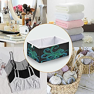 ALAZA Blue Watercolor Octopus Kraken 11 Inch Cube Storage Bin Organizer Foldable Basket for Closet Cabinet Shelf Office
