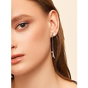 Kitten Drop Earrings for Women Elegant Pearl Stud 925 Sterling Silver Cat Dangle Earrings