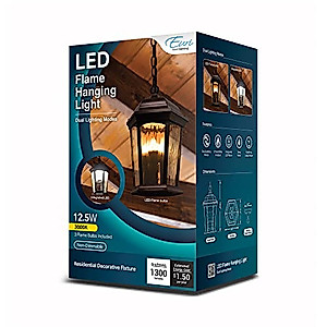 Euri Lighting EHL-130W-MD, Flickering Flame Hanging Lantern, Water Glass, with Integrated Security Light (3000K), Wall Switch Selectable Function, Water Glass, Oil Rubbed Bronze Housing