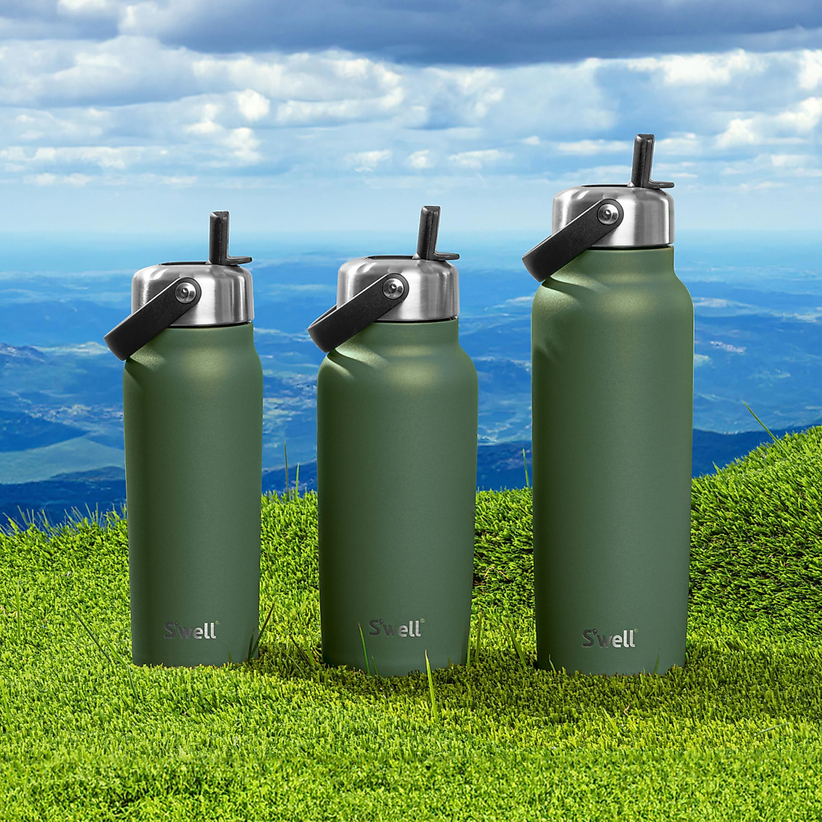 S'well Recycled Stainless Steel Explorer with Flip Straw Lid, 24oz, Green Jasper, Triple Layered Vacuum Insulated Containers Keeps Drinks Cold for 36 Hours and Hot for 8