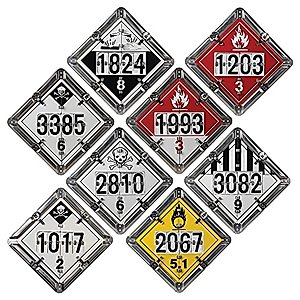 Numer-All Aluminum Flip File Placard, One Set with 8 Legends, Numbered - 13.75" x 13.75" Unpainted Back Plate with Rounded Corners - Complies with DOT Hazmat Placard Requirements