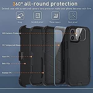 Xmon Case for iPhone 12 and 12 Pro, Heavy Duty Rugged Case Belt Clip Holster Kickstand Protective Cover [Shockproof] Compatible with Apple iPhone 12 and iPhone 12 Pro (Black)