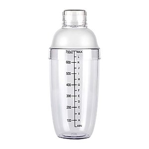 1PC 700CC/24oz Empty Professional Clear Plstic Resin Cocktail Shaker with Scale and Strainer Top Drink Wine Tea Mixer Shaker Cup Bottle for Bar Party Home Use