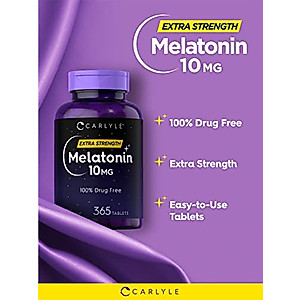 Melatonin 10mg | 365 Tablets | Drug Free Aid for Adults | Vegetarian, Non-GMO, Gluten Free Supplement | by Carlyle