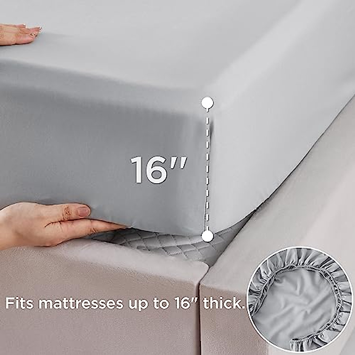 Bedsure Queen Sheets Grey - Polyester & Rayon Derived from Bamboo Cooling Bed Sheets, Deep Pockets Fits up to 16", Breathable, Wrinkle Free and Soft Queen Sheet & Pillowcase Sets